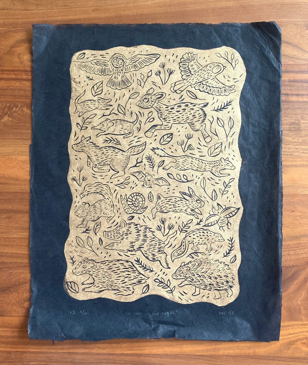 Woodland Animals Gold Linocut Wildlife Lino Print Black - Etsy