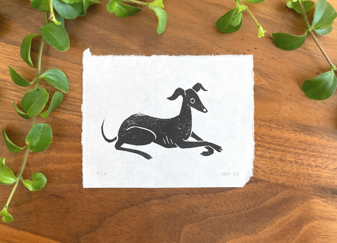 Whippet Mini Linocut Greyhound Lino Print, Original Dog Art, Cute Puppy ...