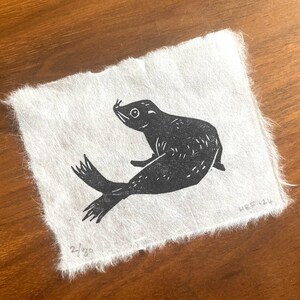 Sea Lion Mini Linocut Tiny Lino Print, Original Animal Art, Ocean ...