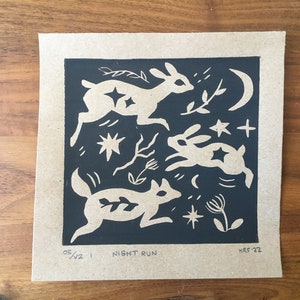 British Mammals Lino Print Original Linocut Art, Deer Fox and Rabbit ...