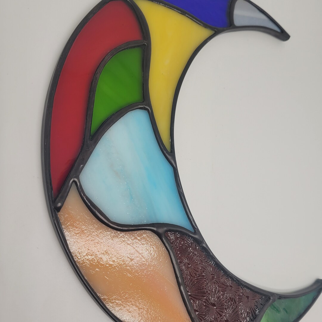 Multi-color Moon 8" X 9.5" Stained Glass Sun Catcher, Celestial ...