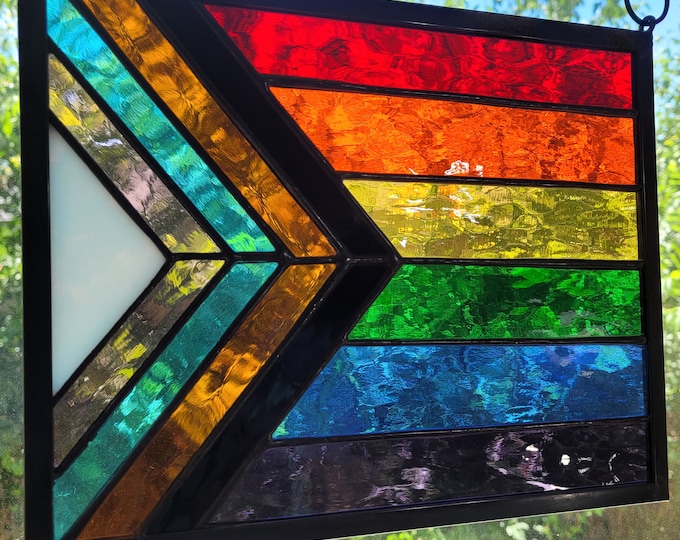 Stained Glass Pride Flag LGBTQ Sun Catcher Panel 11 X 8.5 Rainbow ...