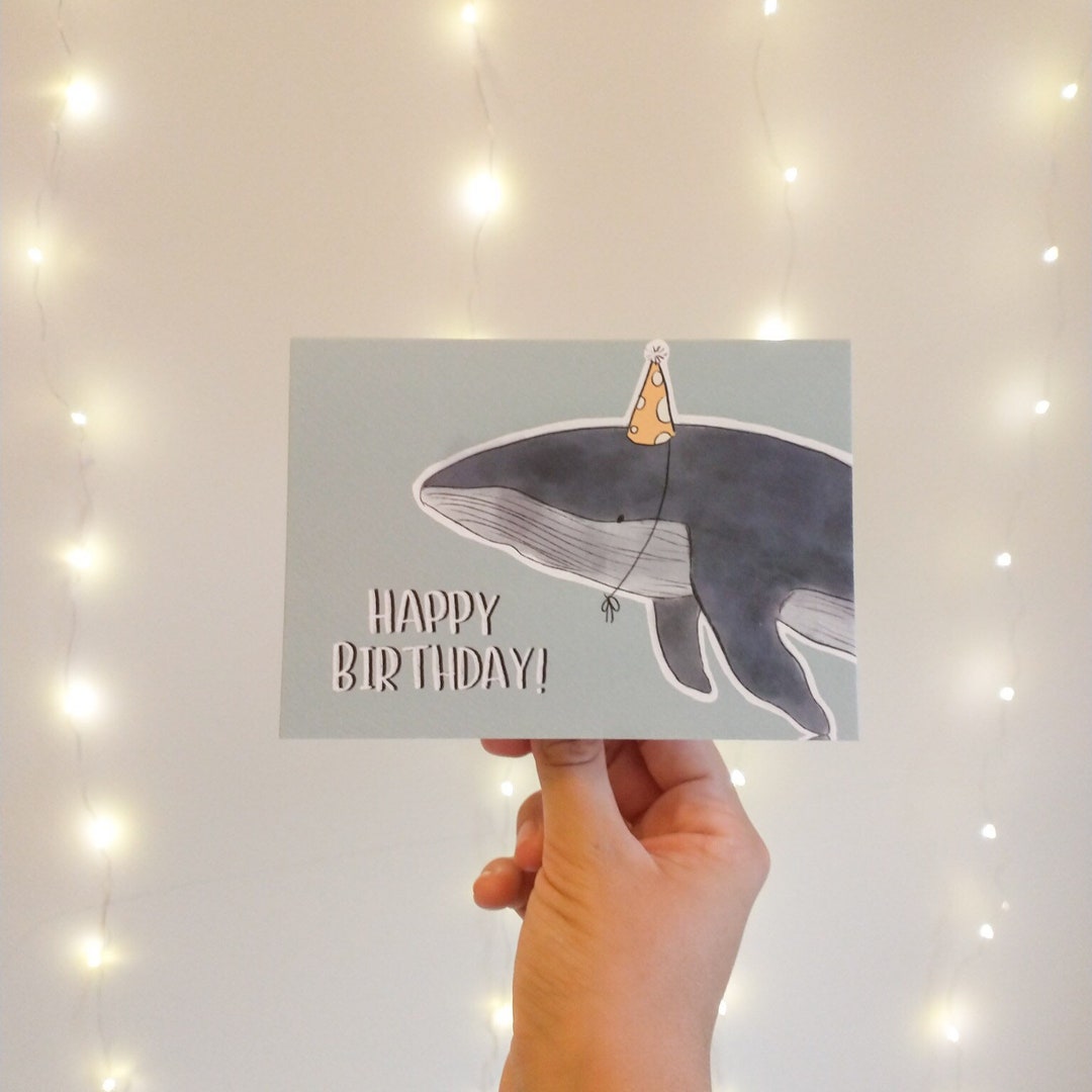 Whale Happy Birthday Card // Birthday Card // Animal Illustration Card ...