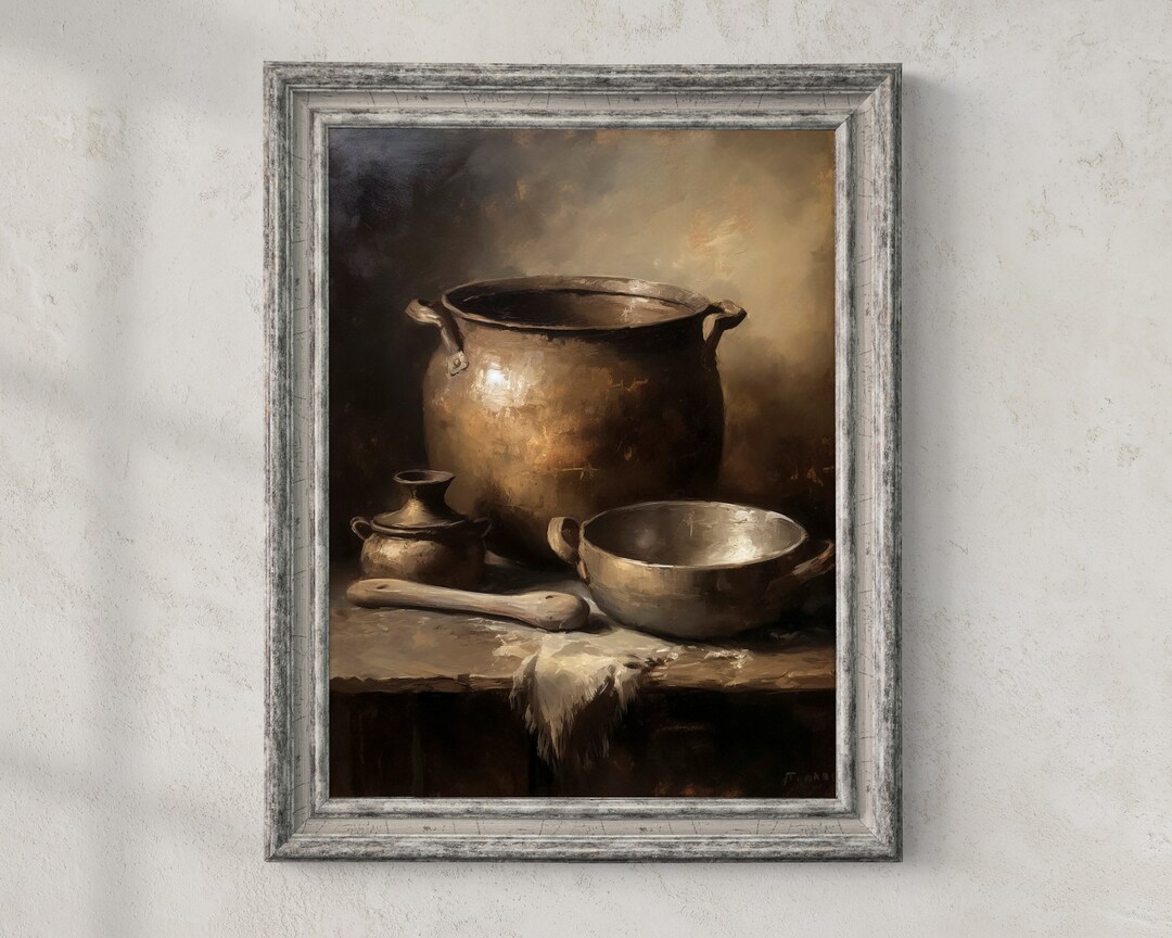 Antique Oil Painting of Rustic Cooking Pots Vintage Kitchen - Etsy