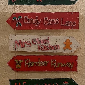 Christmas Sign Post, Direction Sign, Elf, Santa, Arrow Sign, Candy Cane ...