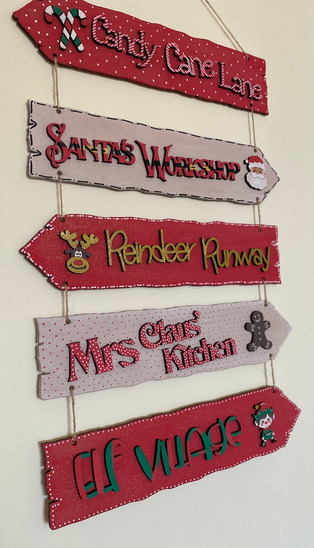 Christmas Sign Post, Direction Sign, Elf, Santa, Arrow Sign, Candy Cane ...