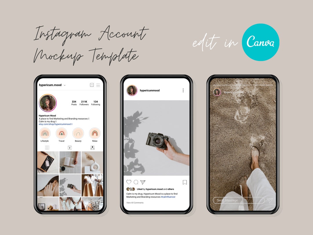 Instagram Template Profile Mockup Editable in Canva, Social Media ...