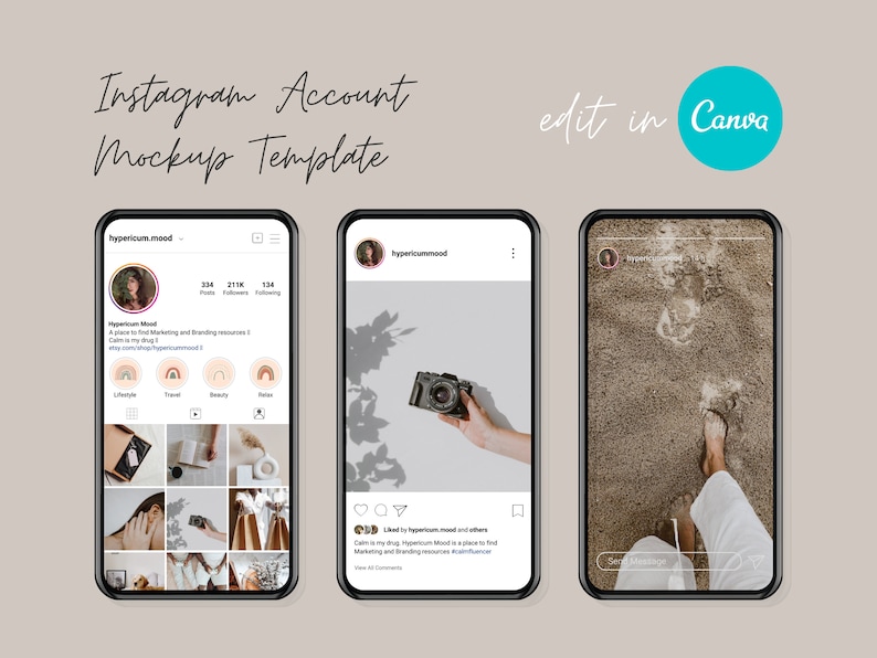 Instagram Template Profile Mockup Editable in Canva, Social Media ...