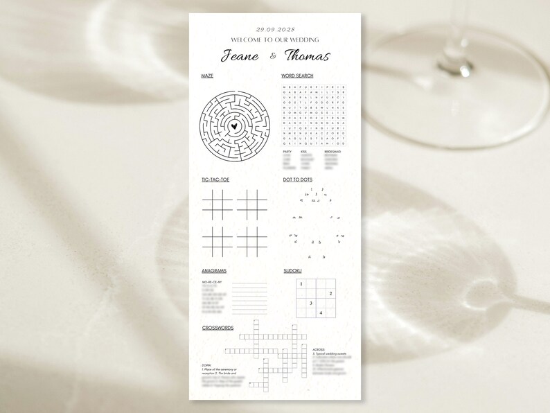 Sip and Solve and Celebrate! Wedding Activity Sheets, Modern Design ...