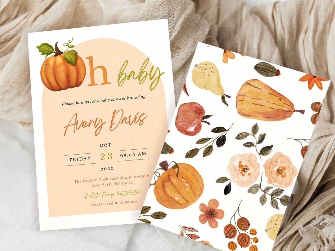 Customizable Pumpkin Fall Baby Shower Invitation Template, Autumn ...