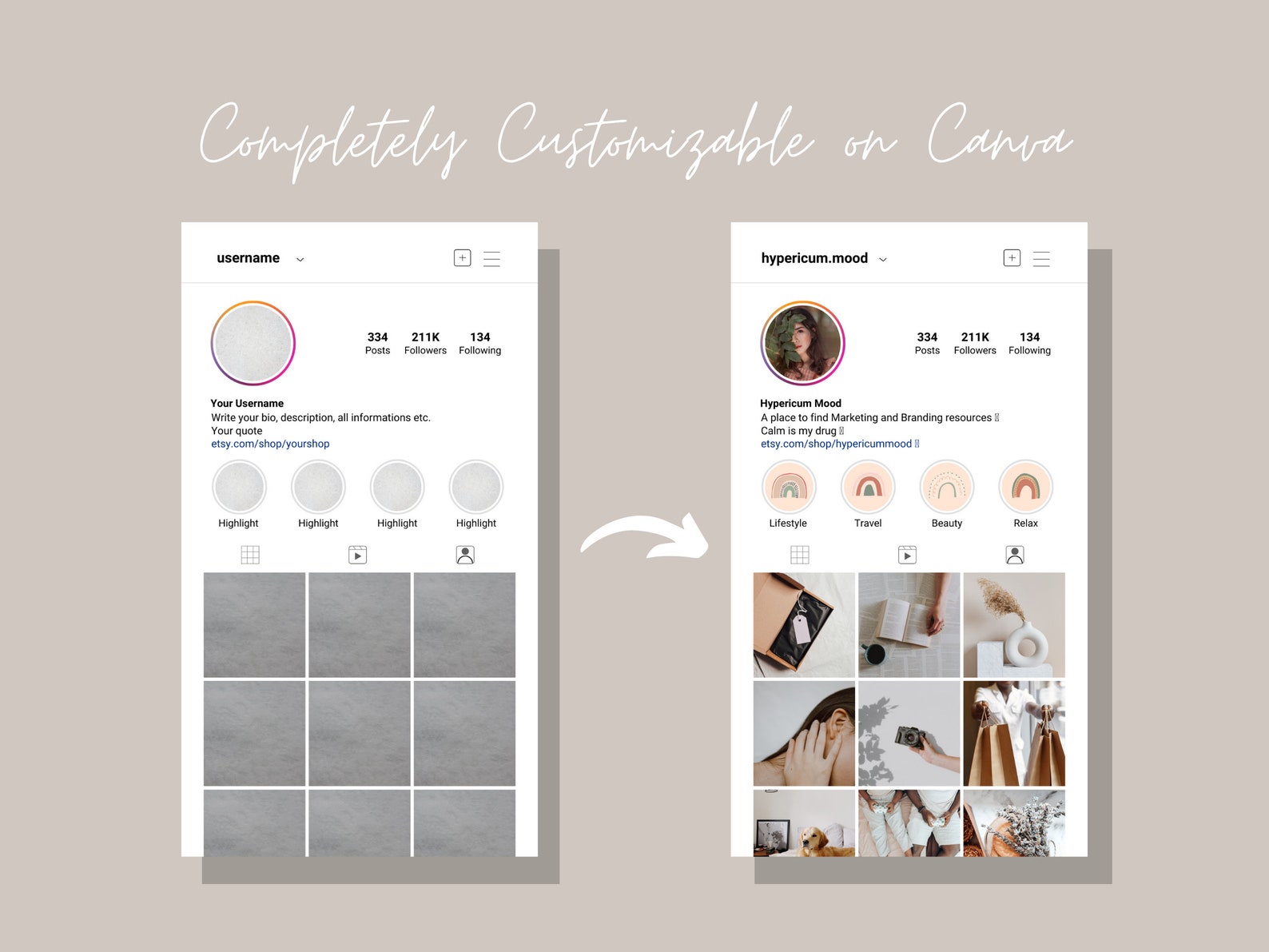 Instagram Template Profile Mockup Editable in Canva, Social Media ...