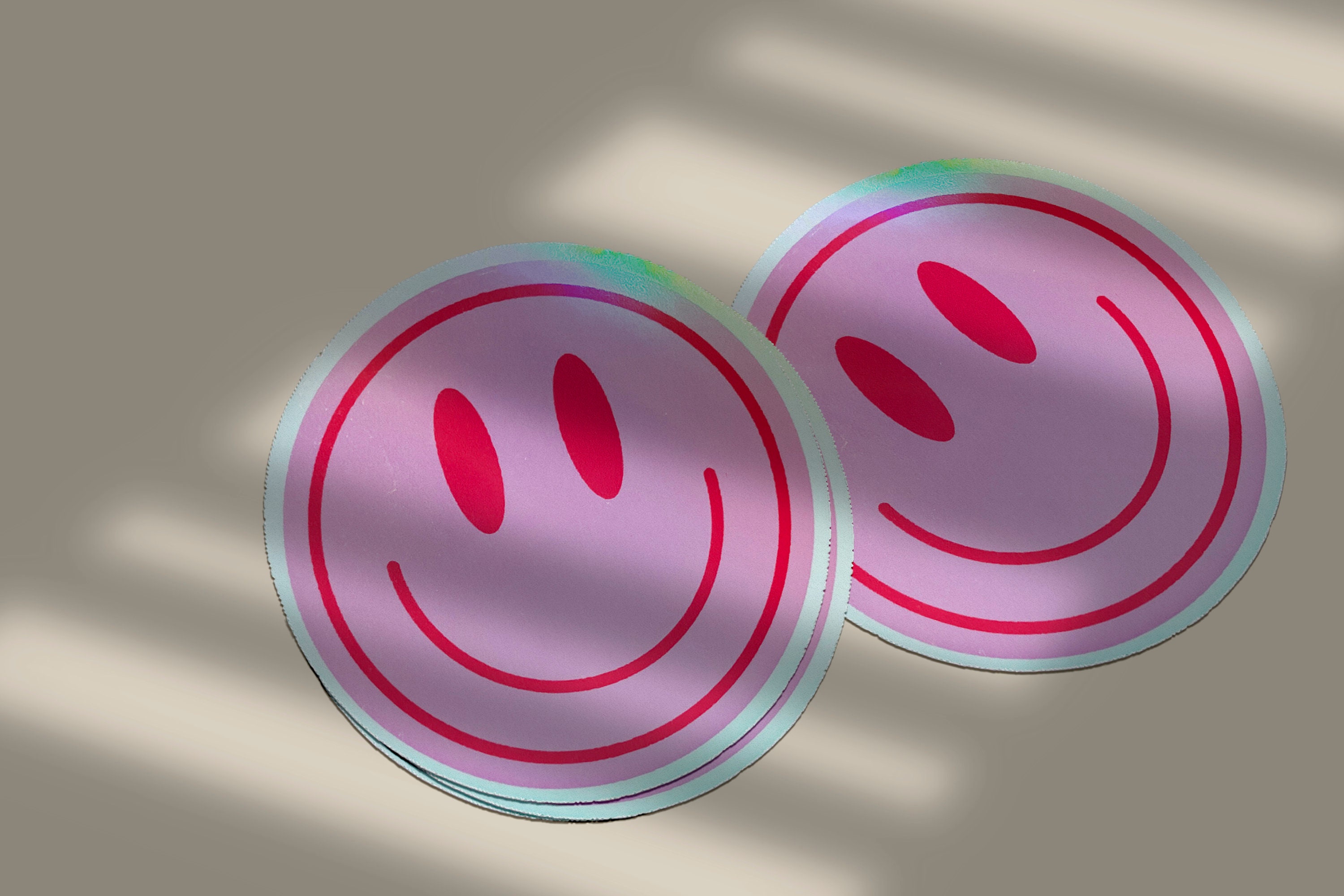 Holographic Pink Smile Face Sticker/ Holographic Sticker/ Perfect for ...