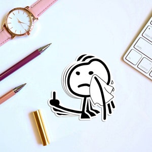 Crying Stickman Middle Finger Meme Sticker, Middle Finger and Cry ...