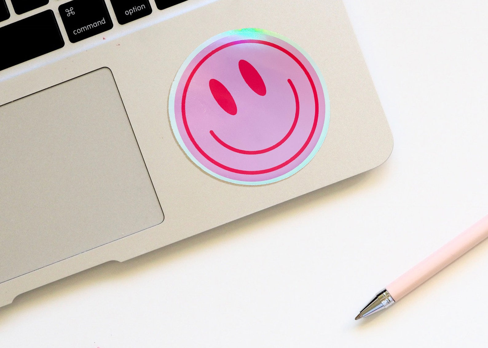 Holographic Pink Smile Face Sticker/ Holographic Sticker/ Perfect for ...