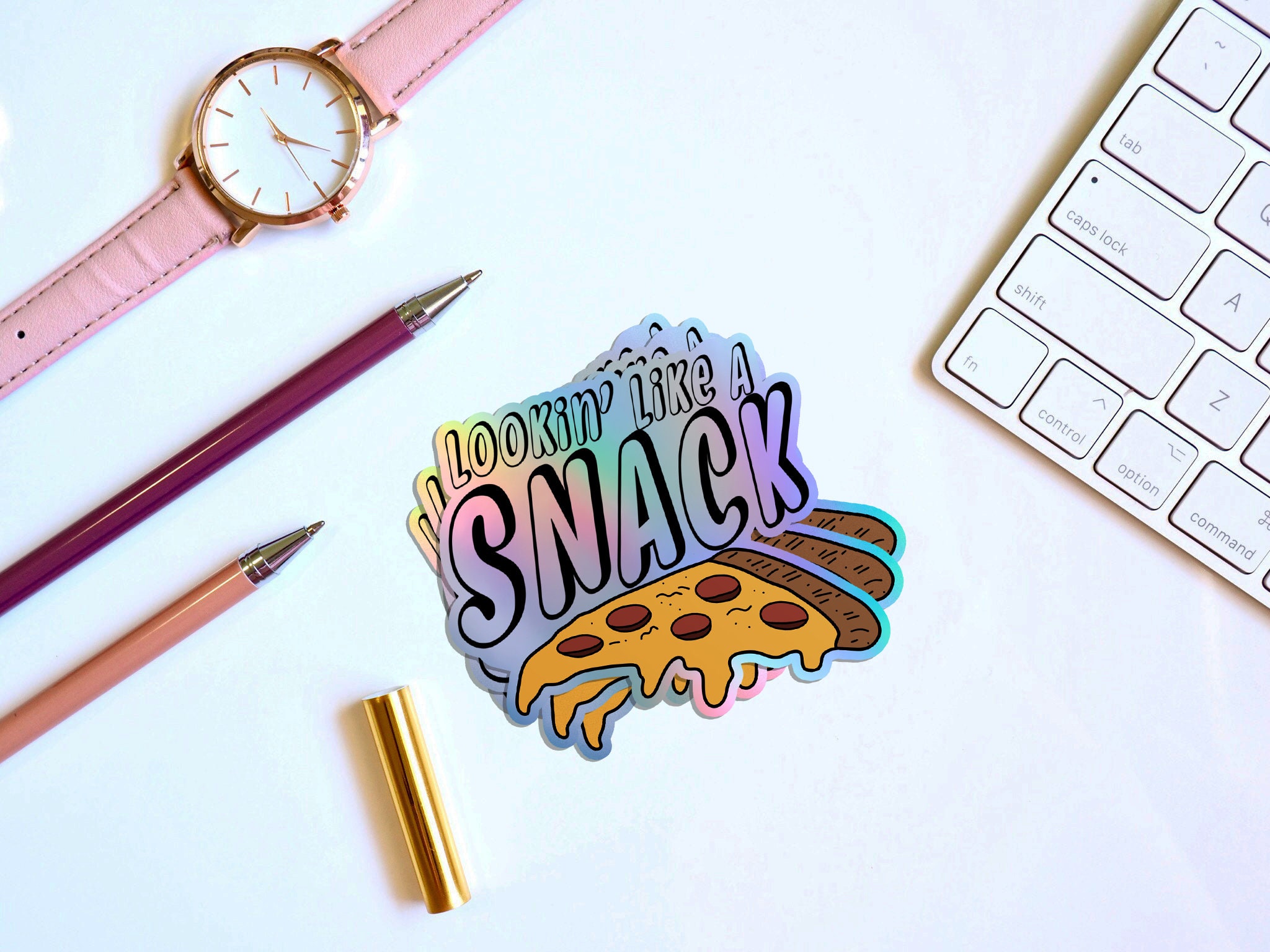 Lookin' Like a Snack Holographic Sticker, Pizza Sticker, Journal ...
