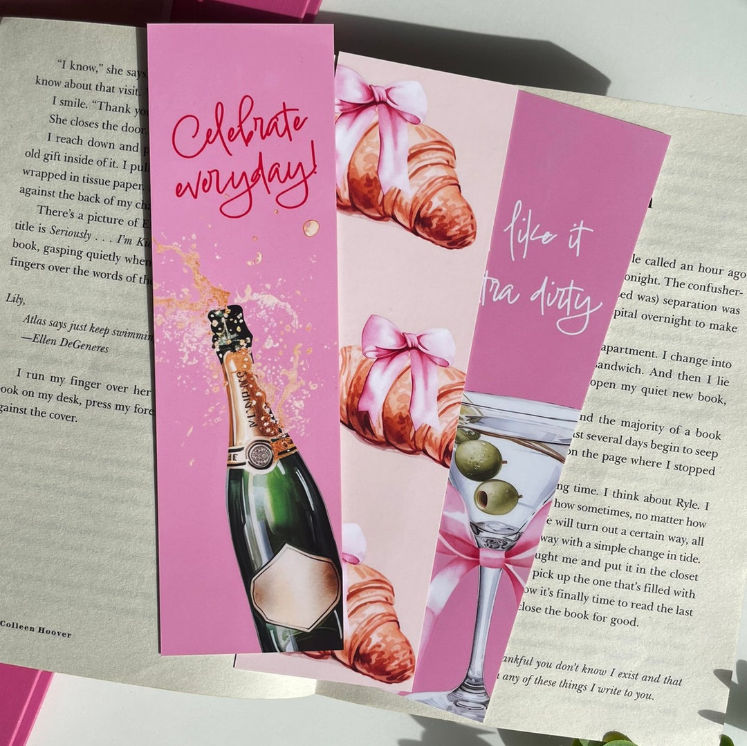 Bookmarks Set of 3 / Coquette Laminated: Pink Coquette Croissant, Pink ...