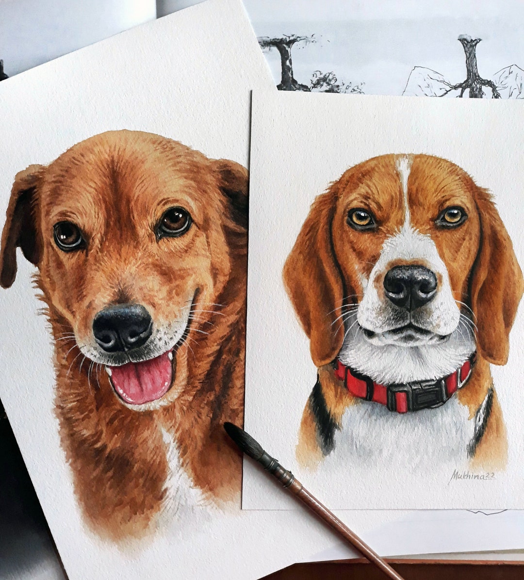 Commission Pet Portrait Hand Painted, Dog Portrait Painting From Photo ...