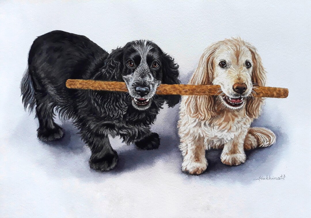 Multiple Dog Portrait Painting From Photo Watercolor, Custom Dog ...
