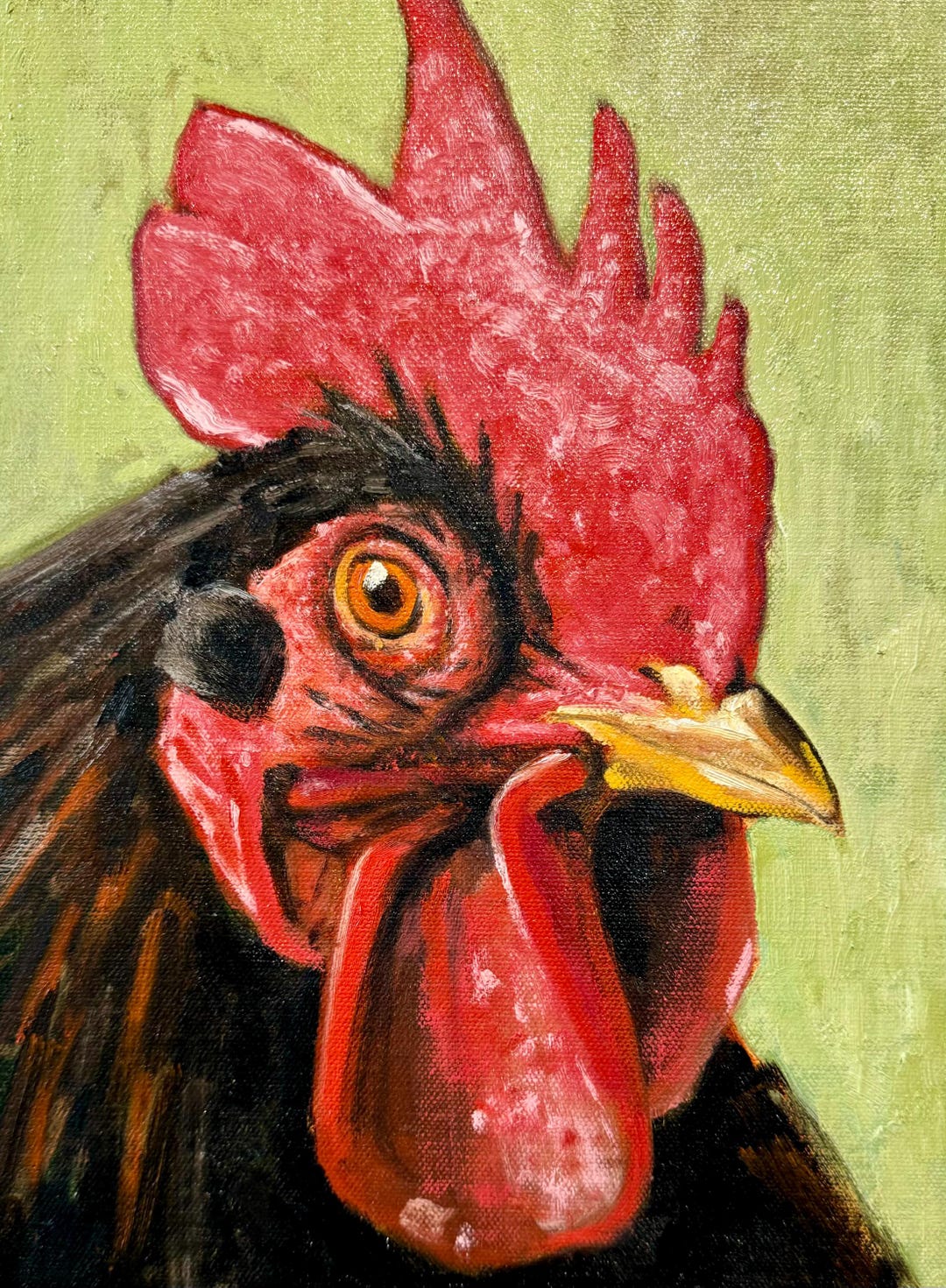 Original Oil Painting of Red Rooster Chicken Animal Art Wall Decor Farm ...