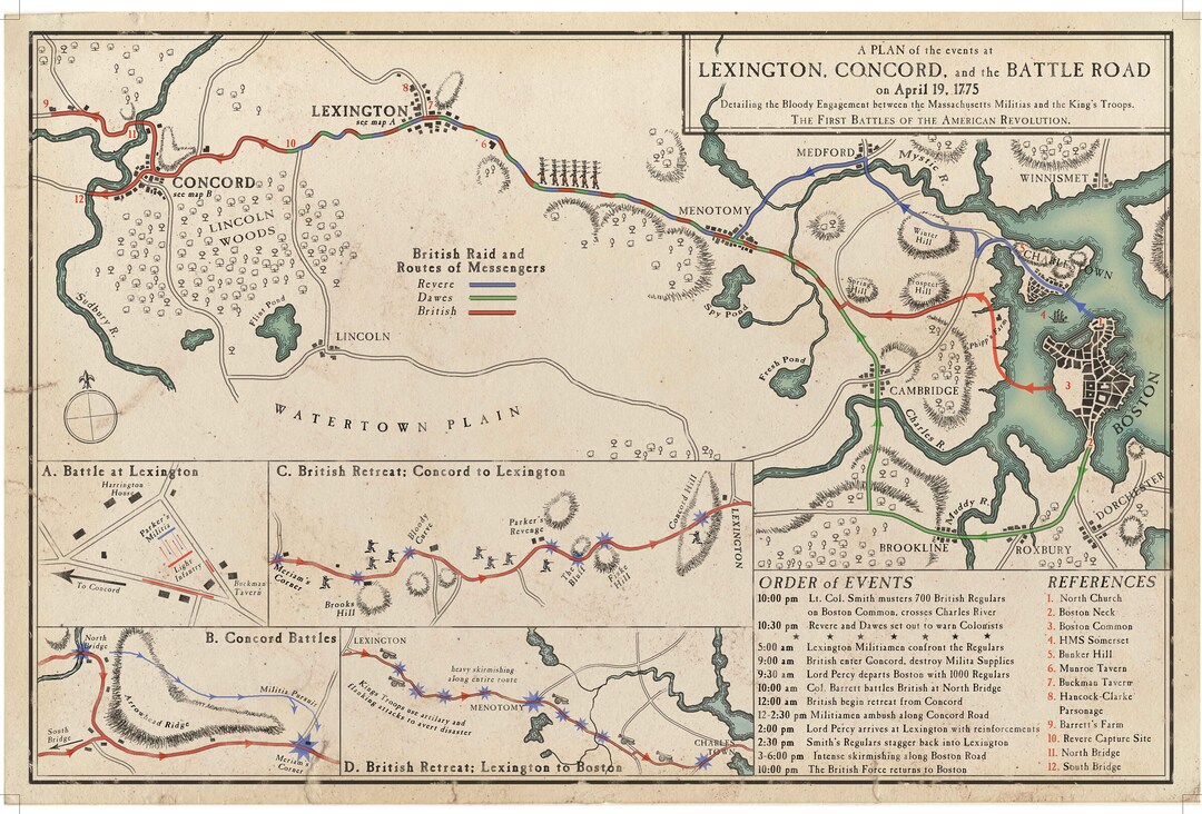 Colonial History Map; Lexington, Concord, and the Battle Road, 250th ...