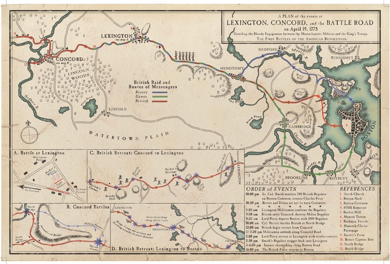 Colonial History Map; Lexington, Concord, and the Battle Road, 250th ...