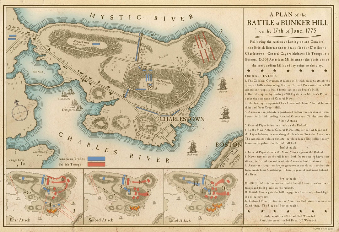 Colonial History Map; the Battle of Bunker Hill, 250th Anniversary ...