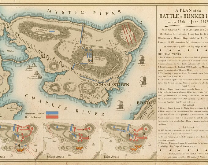 Colonial History Map; the Battle of Bunker Hill, 250th Anniversary ...