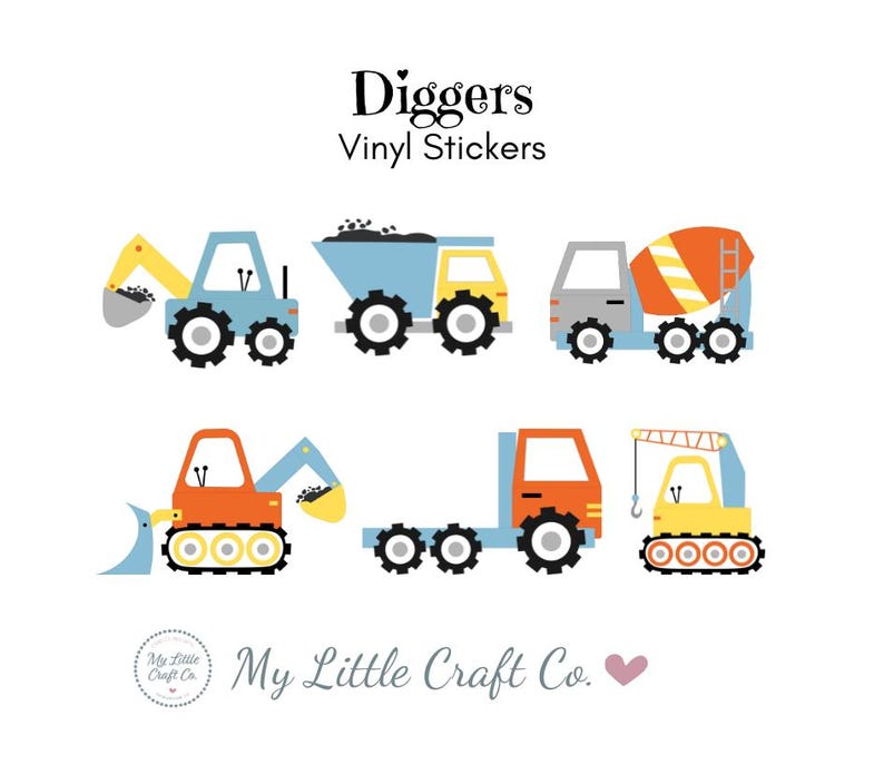 Digger Stickers – Waterproof Vinyl Construction Vehicle Decals (set of ...