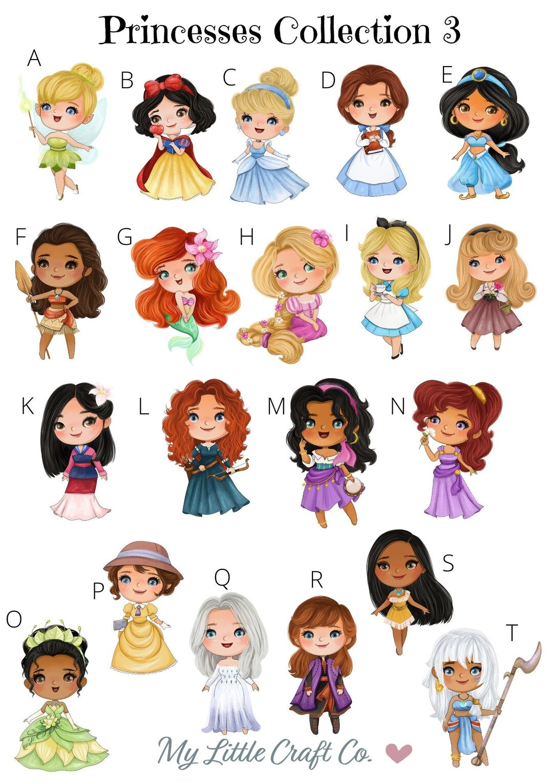 Princesses Collection 3 - Transparent or White Waterproof Vinyl ...