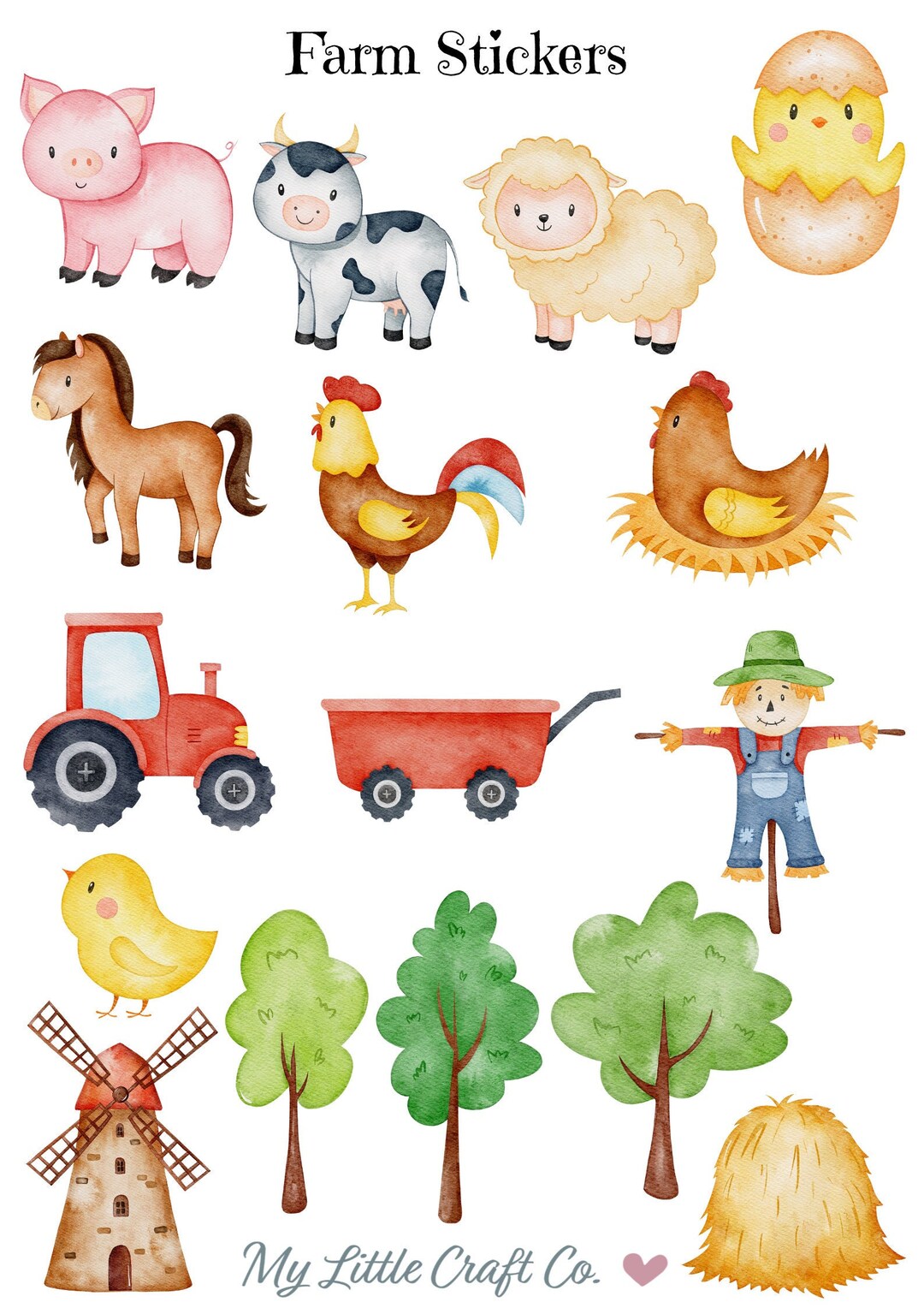 Farm Animals Stickers, Transparent or White Waterproof Vinyl Stickers ...