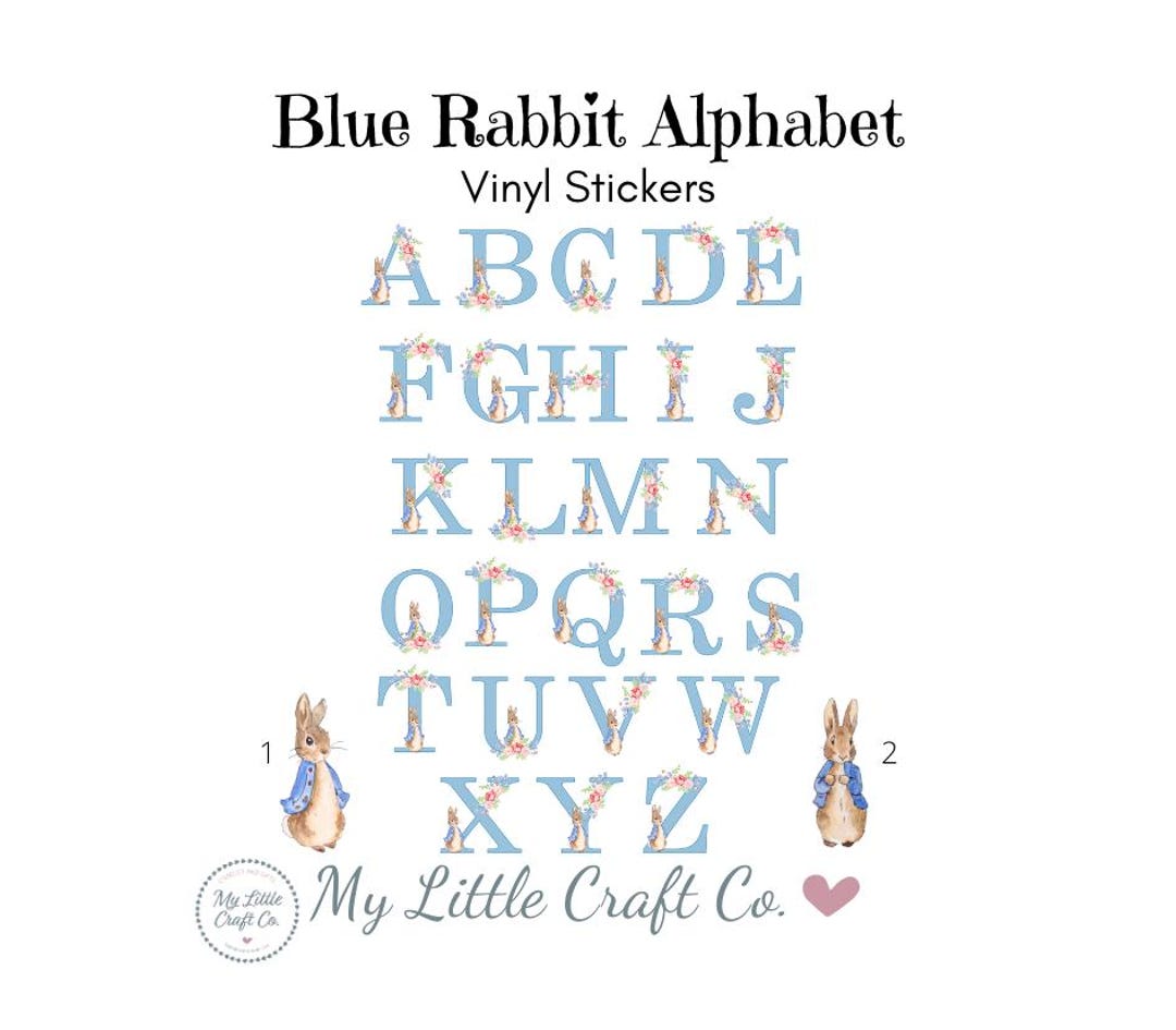 Blue Rabbit Alphabet Stickers, Waterproof Vinyl, Nursery Decor - Etsy
