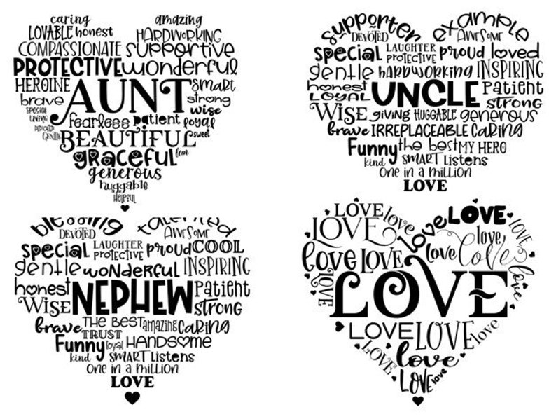 Family Heart Word Art, Mom, Dad, Wife, Husband, Aunt, Uncle, Sister ...