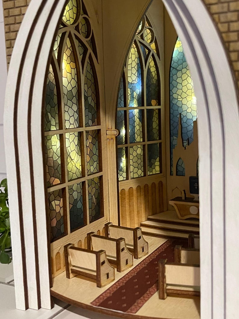 Cathedral Church Book Nook With Lights - Etsy