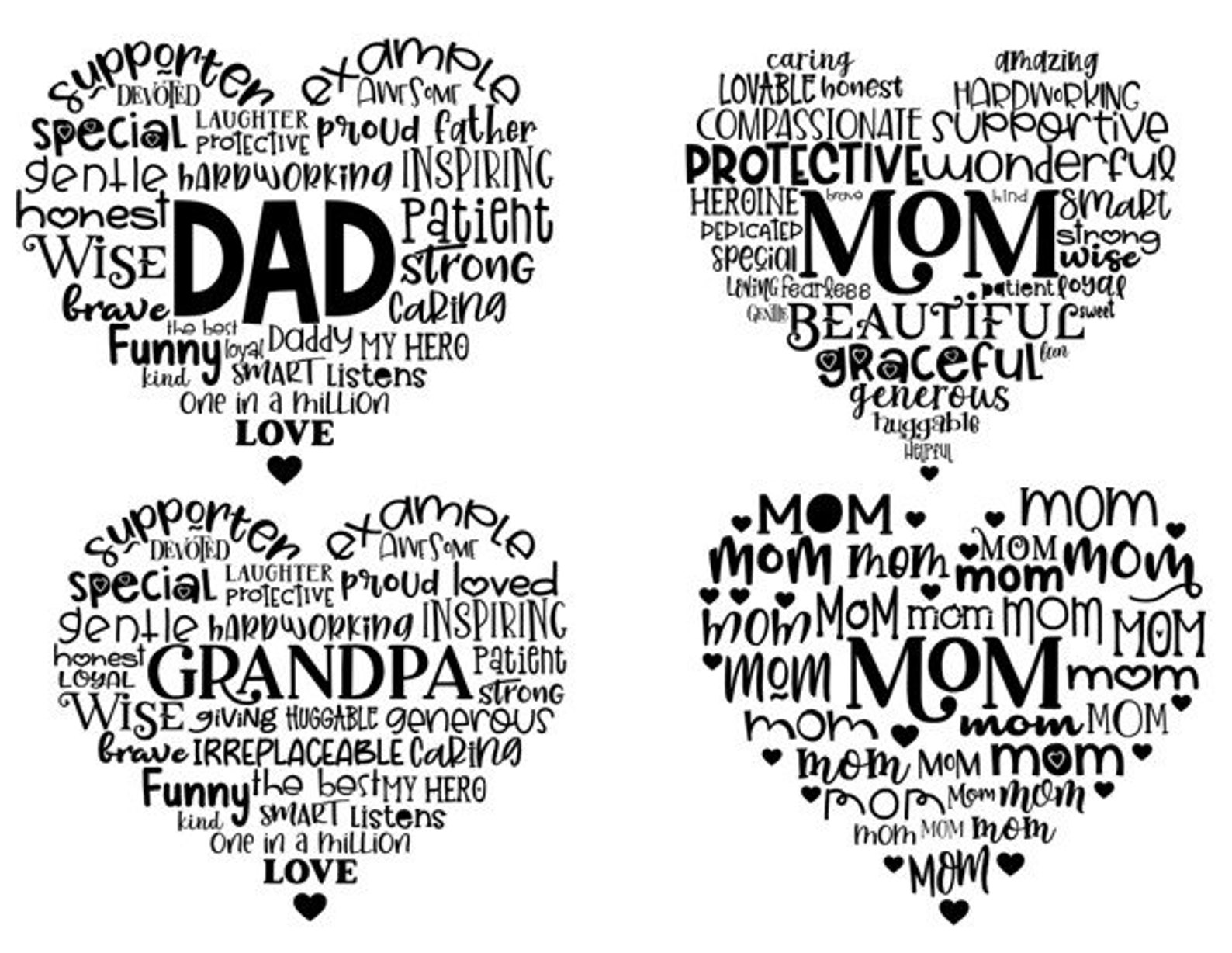 Family Heart Word Art Mom Dad Wife Husband Aunt Uncle - Etsy