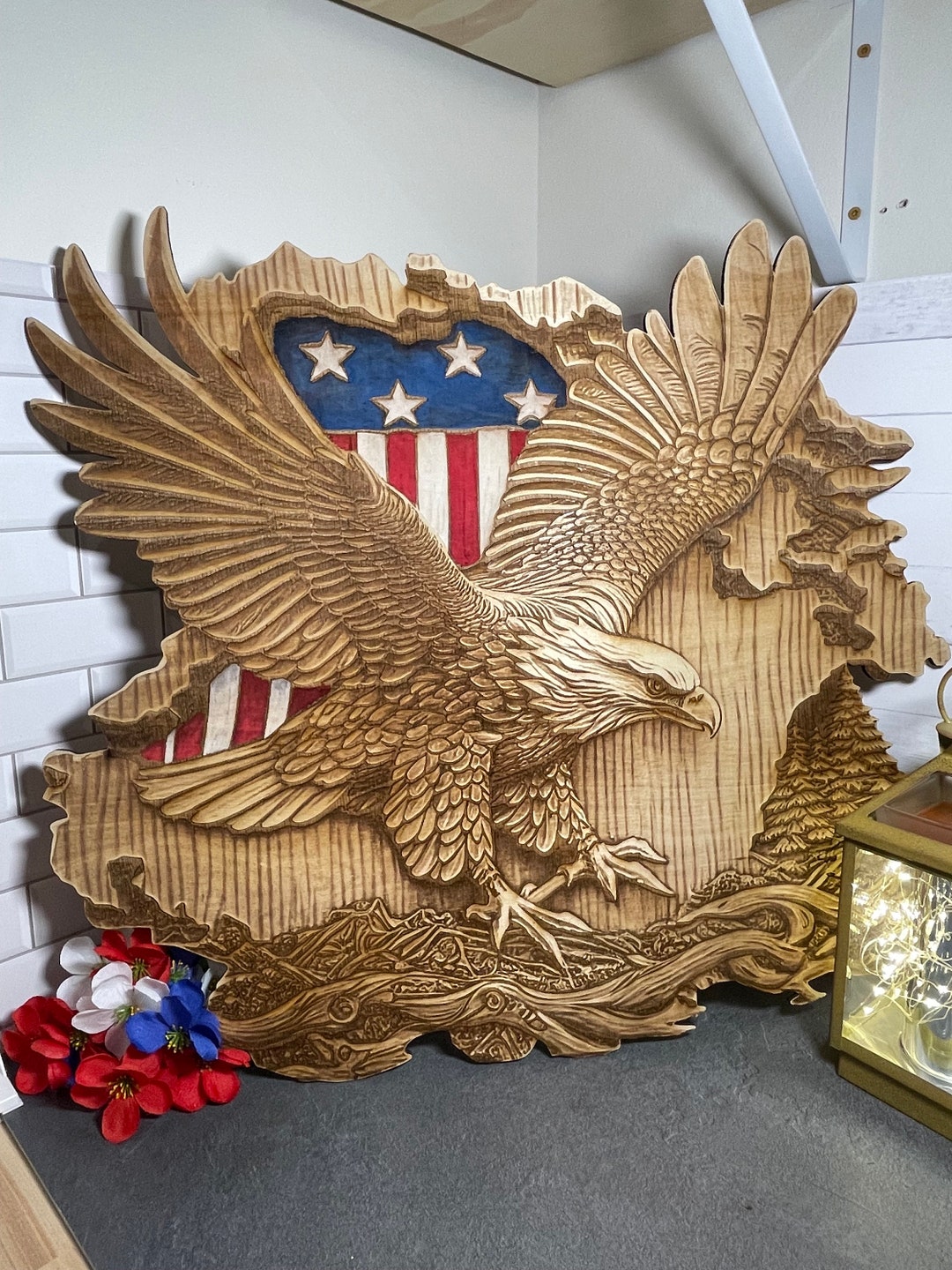 3D Bald Eagle, USA Flag, Laser Engraved Wall Hanging - Etsy
