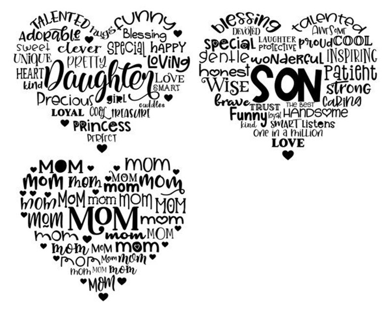 Family Heart Word Art, Mom, Dad, Wife, Husband, Aunt, Uncle, Sister ...