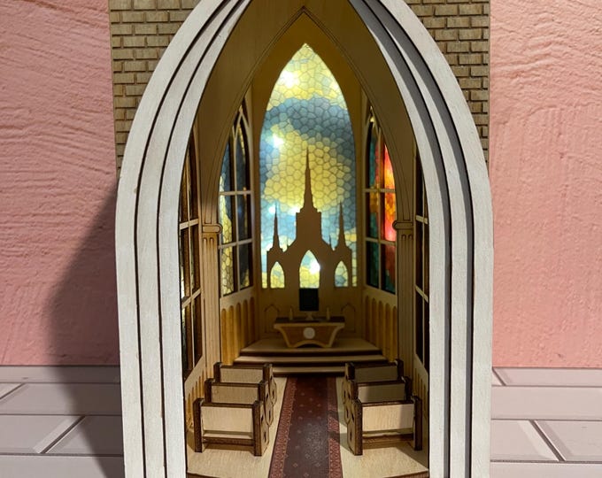 Cathedral Church Book Nook With Lights - Etsy