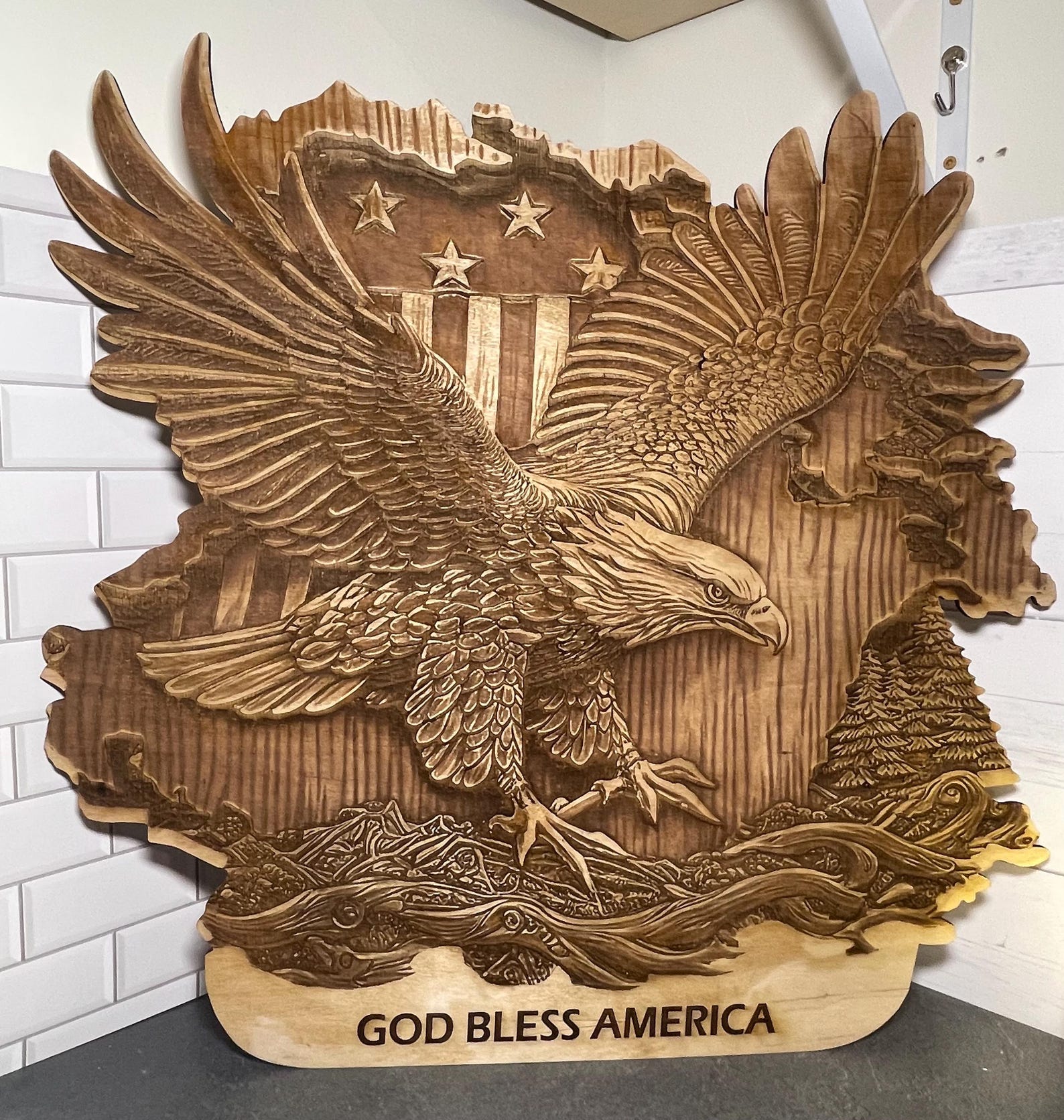 3D Bald Eagle, USA Flag, Laser Engraved Wall Hanging - Etsy