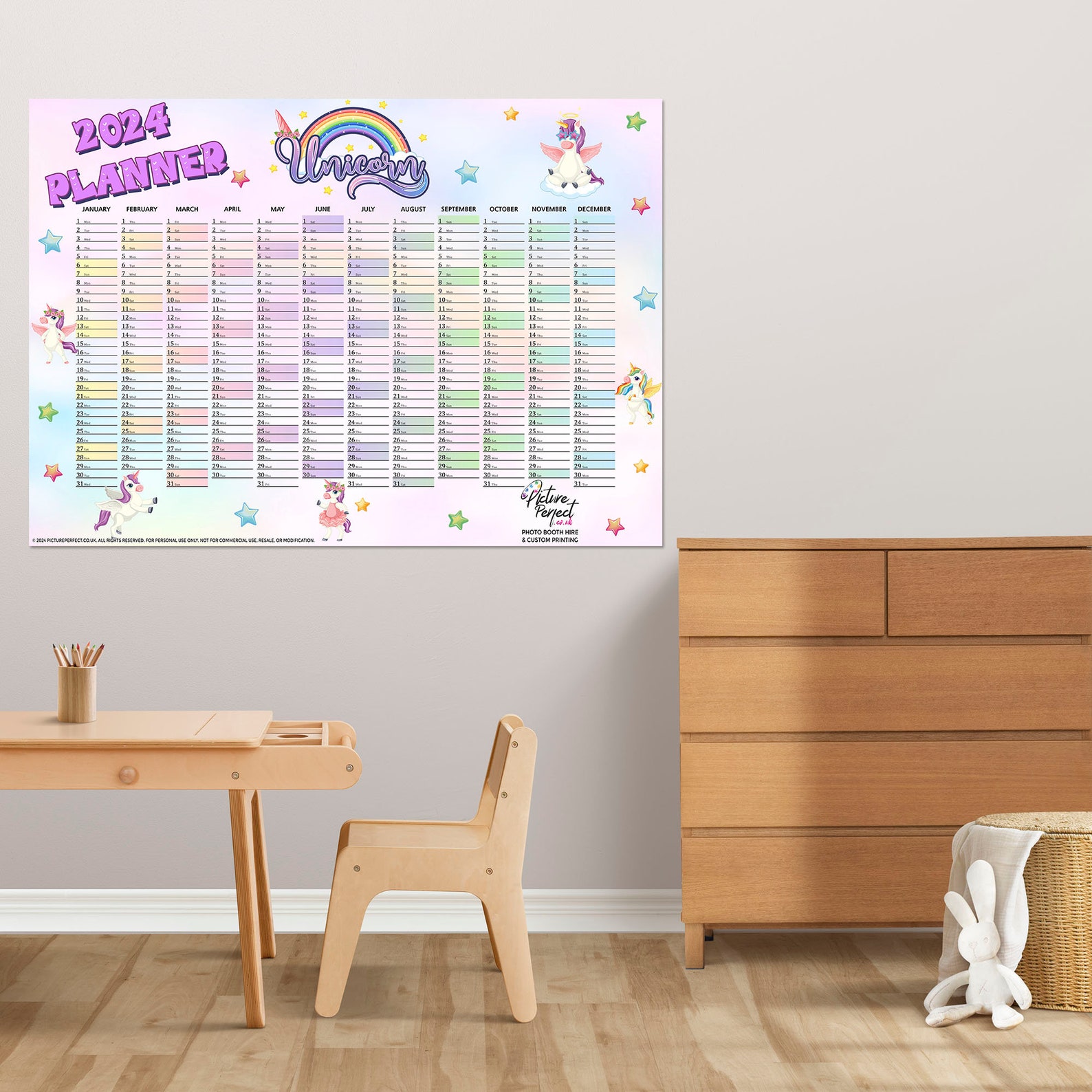 2024 Kids Unicorn Wall Planner Colourful Calendar, Organiser, Year ...