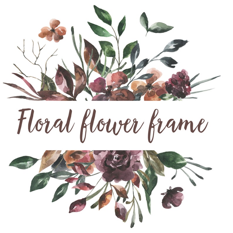 Rustic Floral Frame Clipart Horizontal Floral Wreath | Etsy