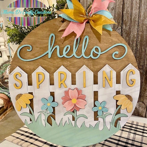 Hello Spring DIY Sign Home Decor Door Hanger Round Wreath - Etsy