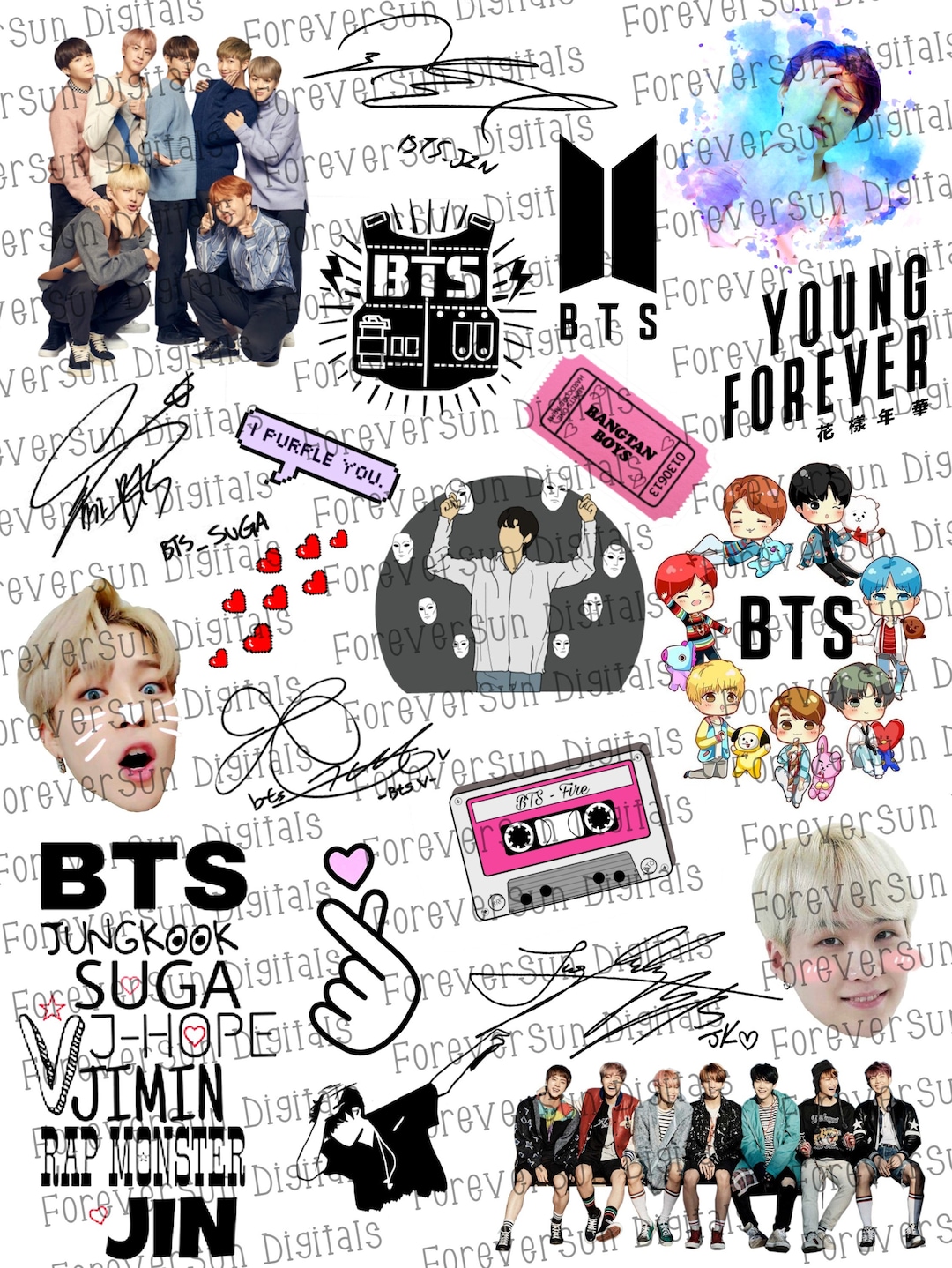BTS Band Sheet Sublimation File, Waterslide, Digital Design, Printable ...