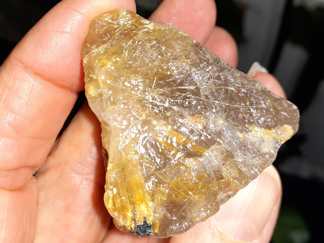 Rutilated Quartz Crystal, Natural Shape Lapidary Rough, With Golden ...