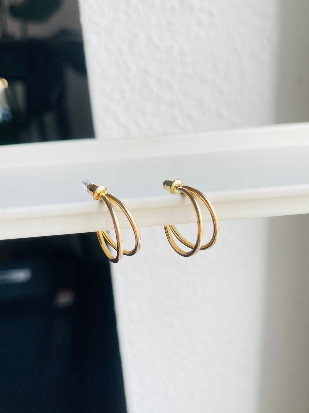 Medium-sized Gold Hoop Earrings Divided Gold Earrings Minimalist Gold ...