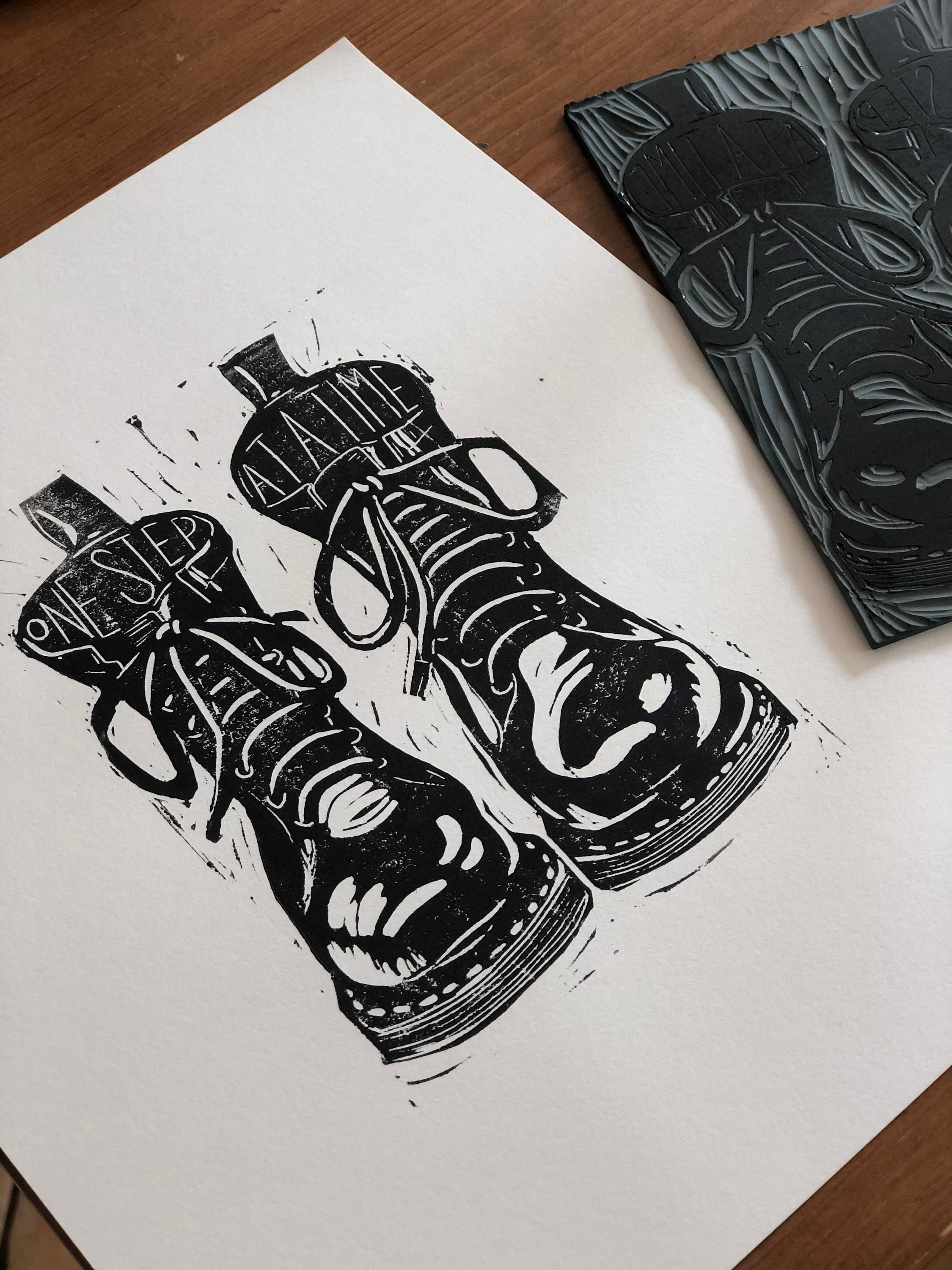 One Step at a Time: Linoprint - Etsy UK