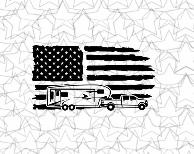 Fifth Wheel With USA Flag 5th Wheel Camping Bucket Decal Vinyl Sticker ...