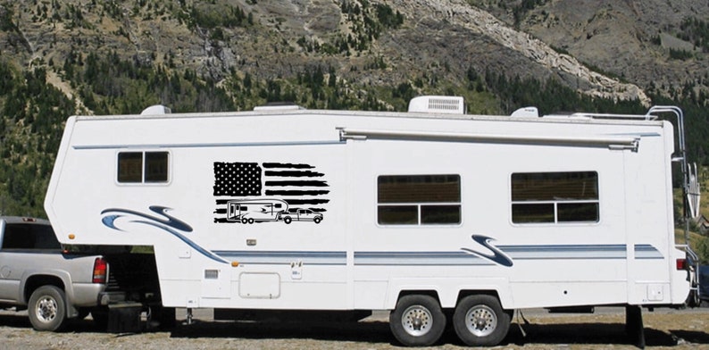 Fifth Wheel With USA Flag 5th Wheel Camping Bucket Decal Vinyl Sticker ...