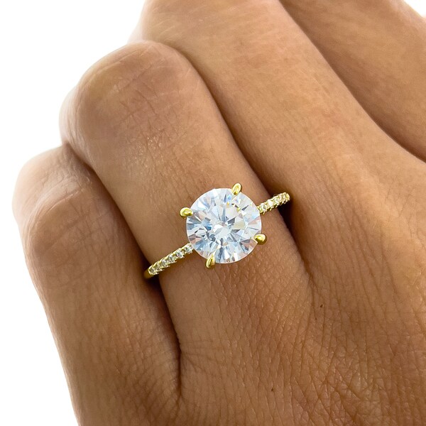 Solitaire Pave Ring - Etsy