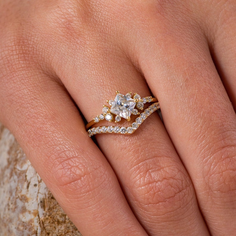 Bridal Ring Set Vintage Ring 14K Gold Plated Ring Stacking - Etsy