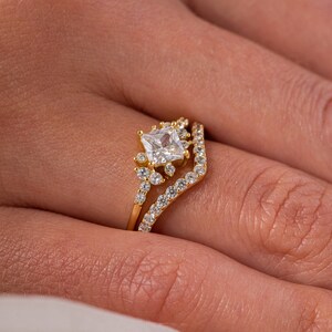 Bridal Ring Set, Vintage Ring, 14K Gold Plated Ring, Stacking Promise ...